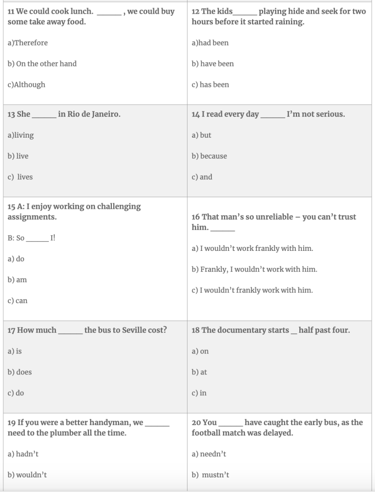 Aptis General Gramática y Vocabulario: ejemplos y ejercicios