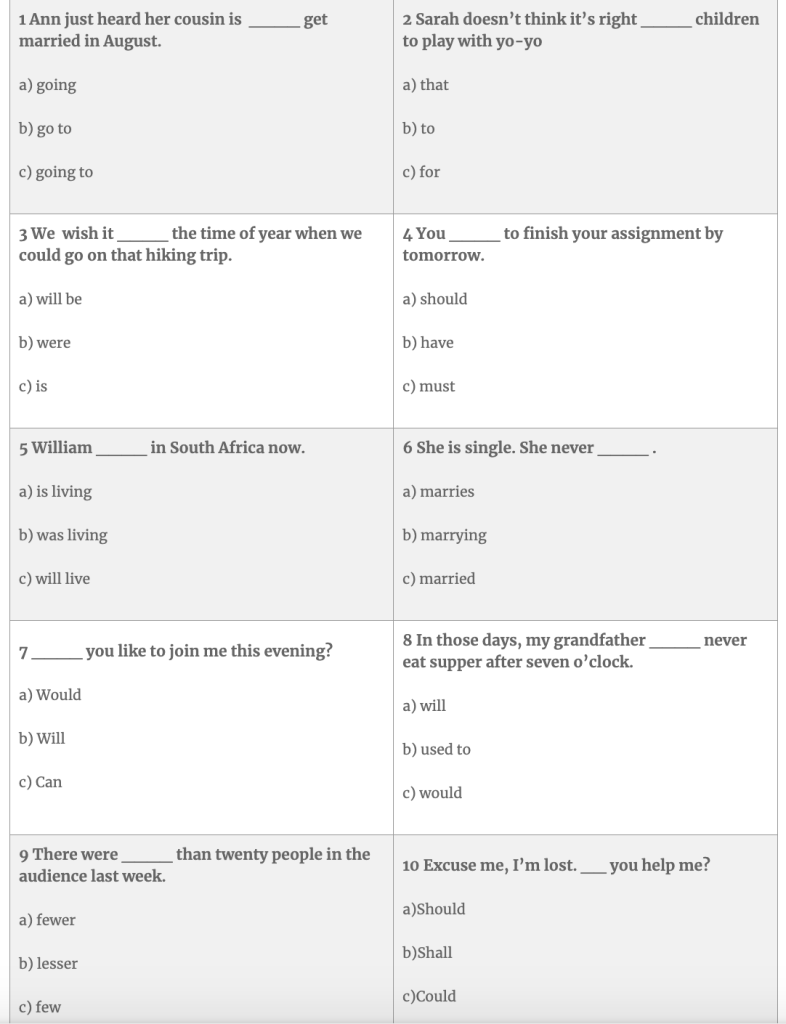 Aptis General Gramática y Vocabulario: ejemplos y ejercicios